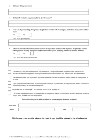 Overnight Medical Form | PDF