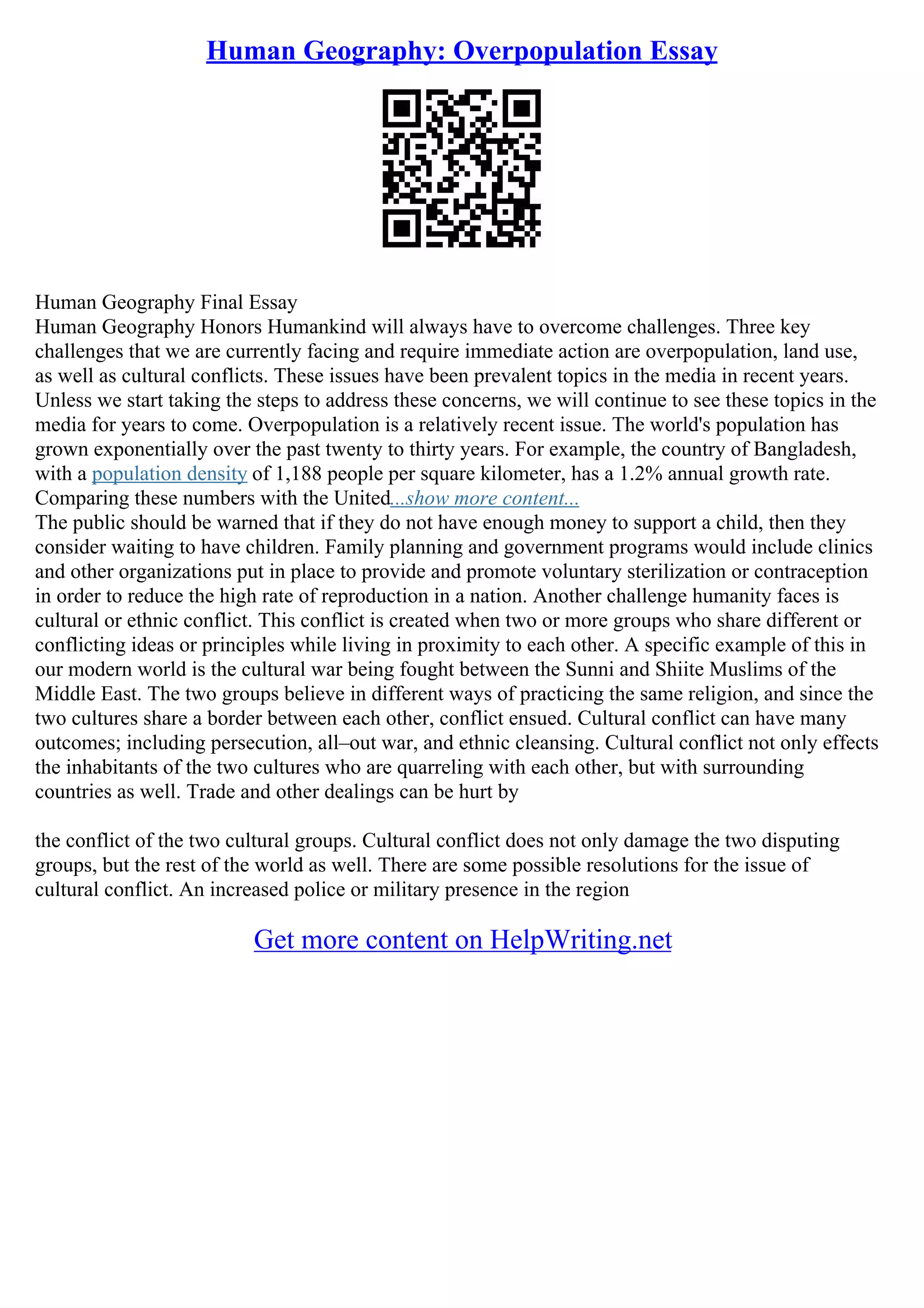 Overpopulation Essays | PDF