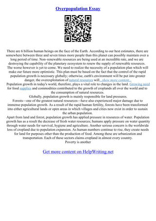 Overpopulation Essays | PDF | Geography | Science