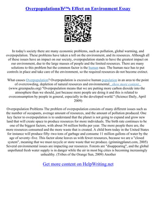 Overpopulation Essays | PDF | Geography | Science