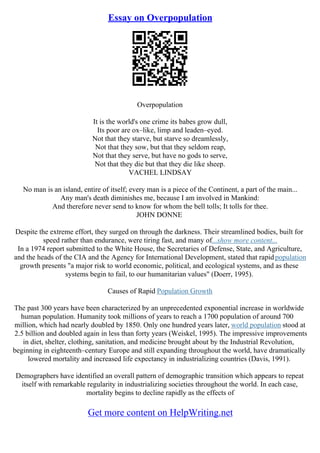 Overpopulation Essays | PDF | Geography | Science