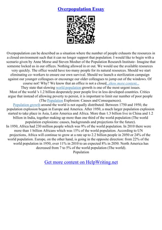 Overpopulation Essays | PDF | Geography | Science