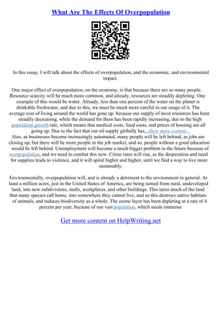 Overpopulation Essays | PDF | Geography | Science