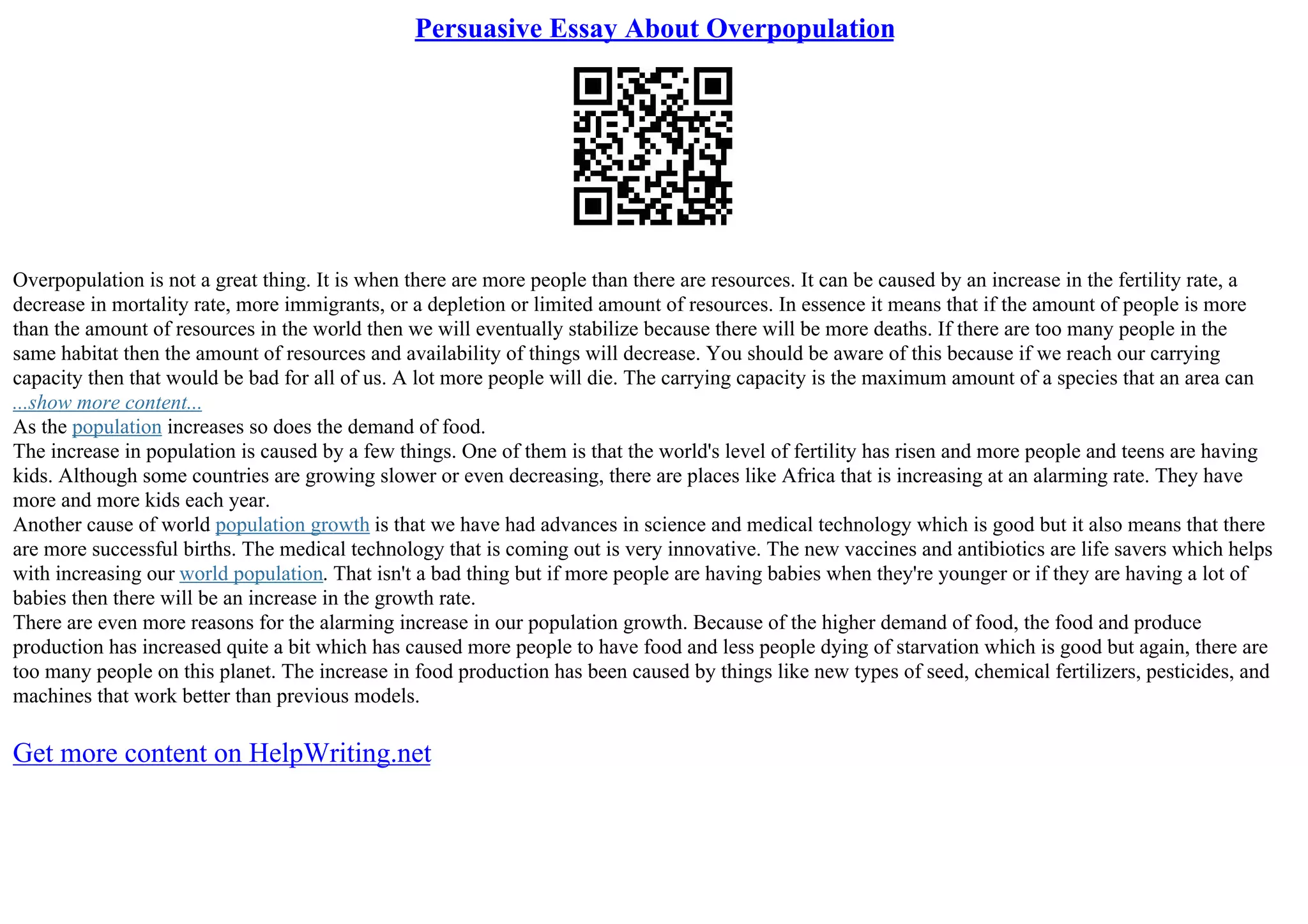 Overpopulation Summary And Analysis | PDF | Diseases and Conditions ...