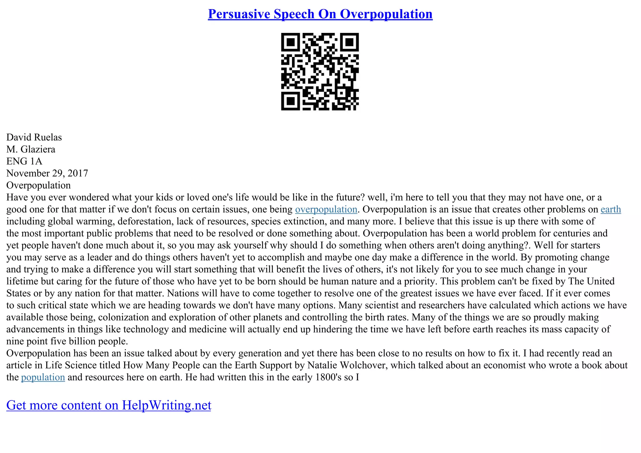 Overpopulation Summary And Analysis | PDF | Diseases and Conditions ...