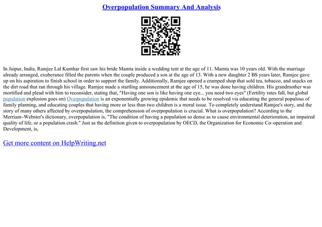 Overpopulation Summary And Analysis | PDF | Diseases and Conditions ...