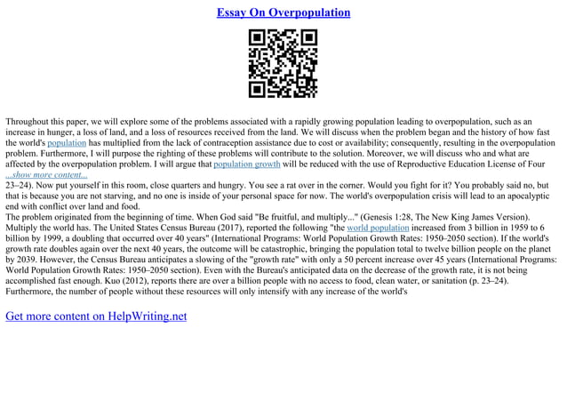 Overpopulation Summary And Analysis | PDF | Diseases and Conditions ...