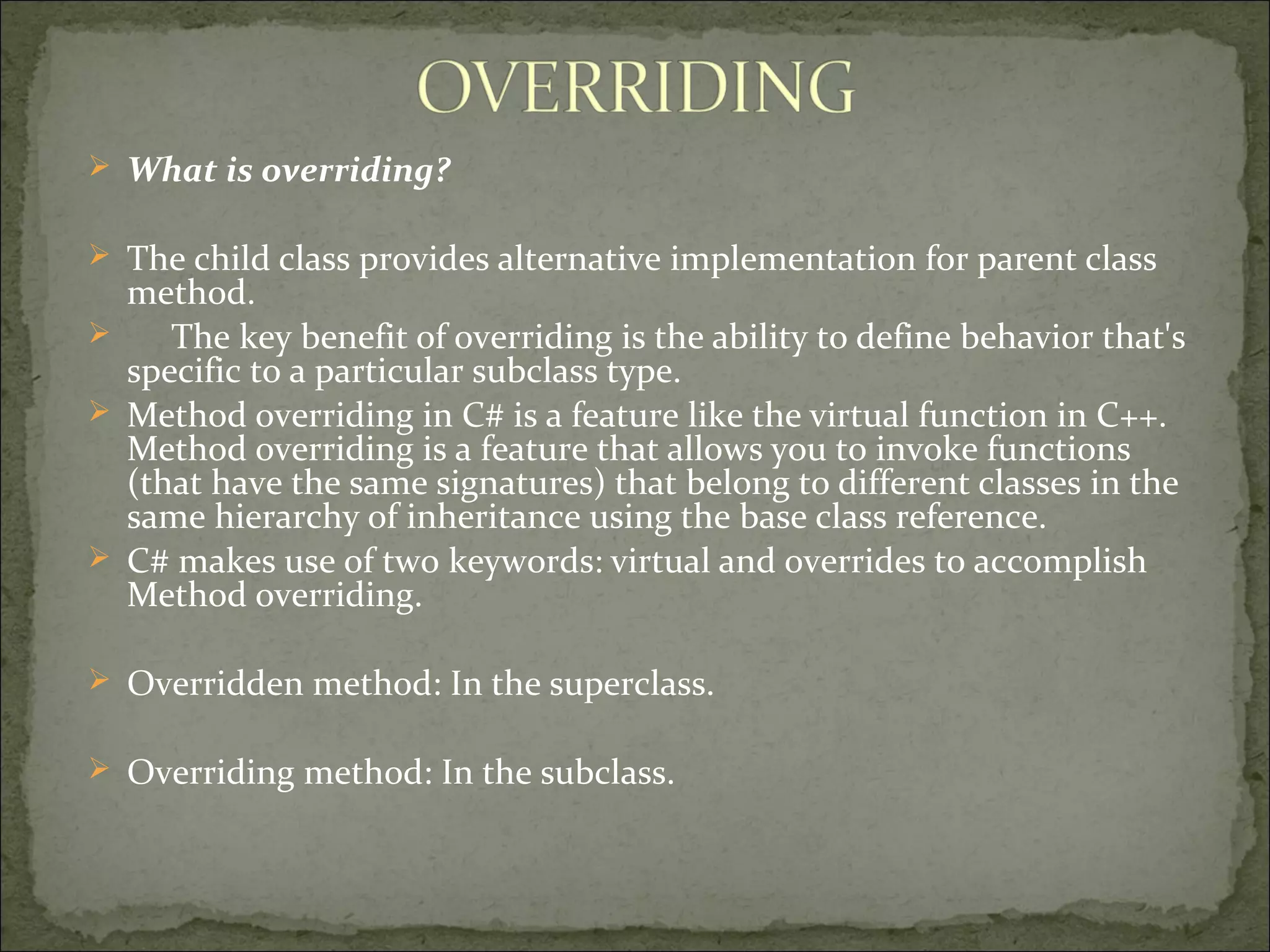 C# Overriding | PPT