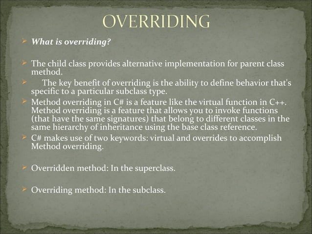 C# Overriding | PPT | Programming Languages | Computing