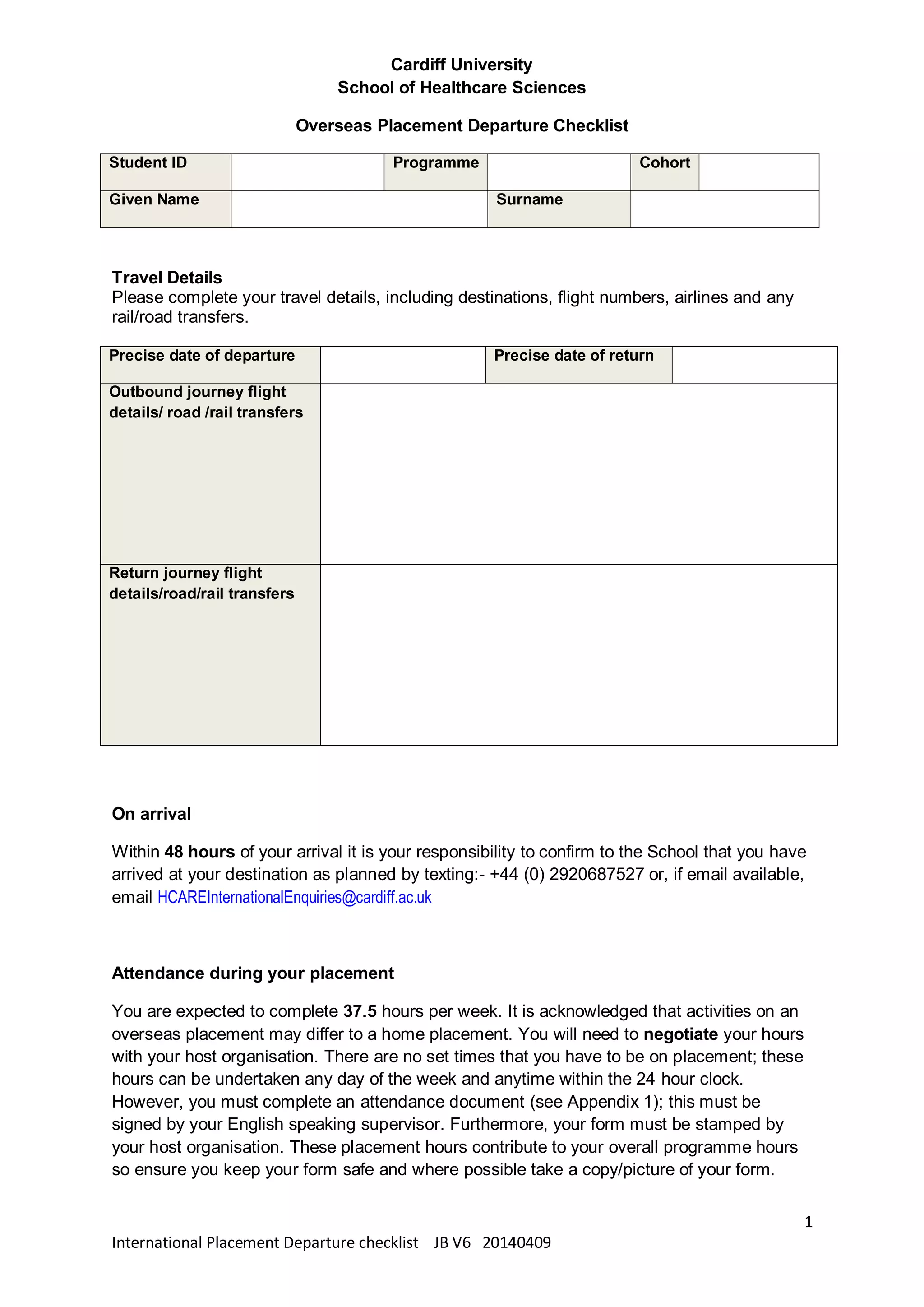Overseas Placement Departure Checklist | PDF