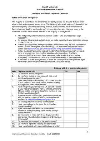 Overseas Placement Departure Checklist | PDF