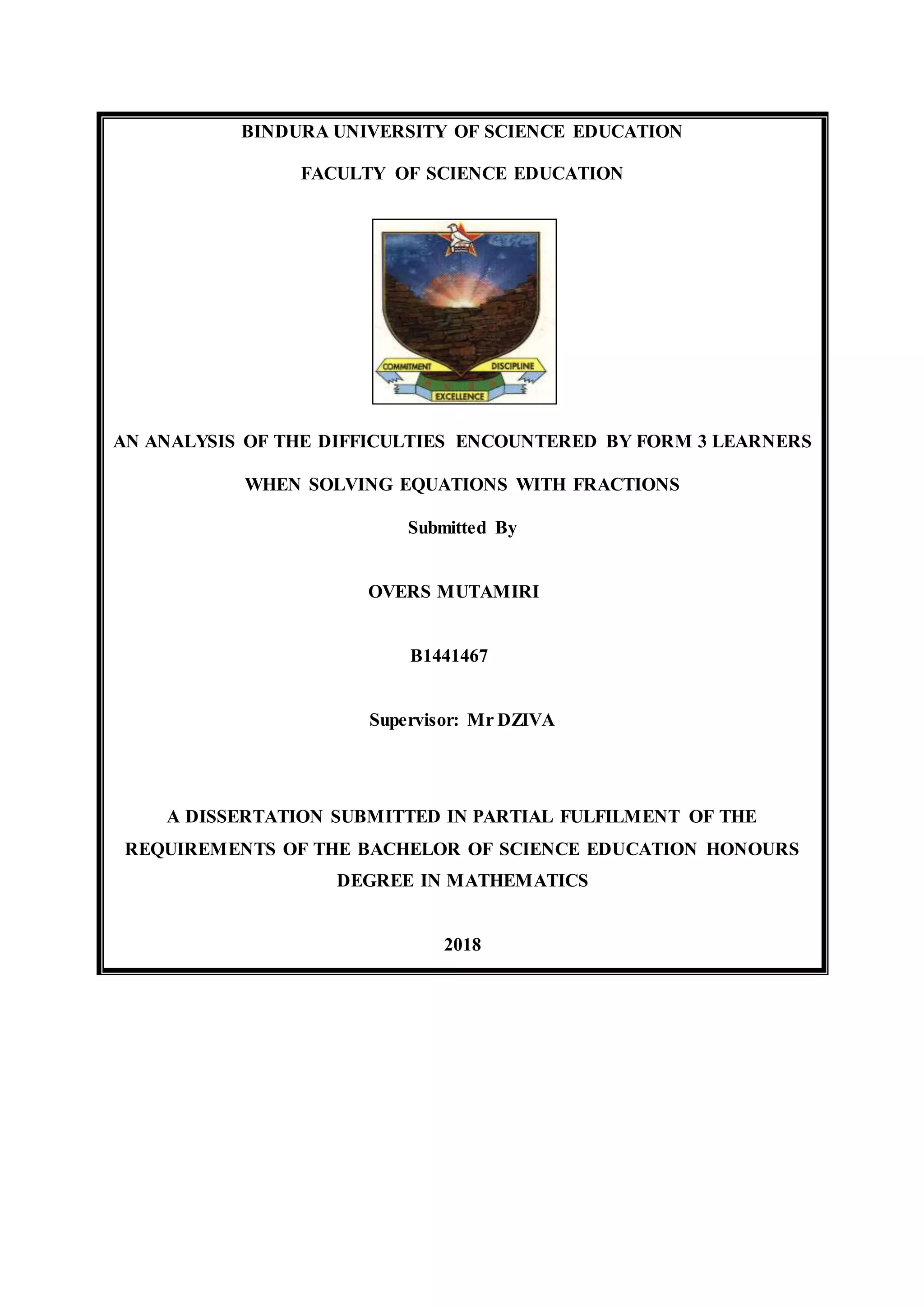 Overs mutamiri dissertation | DOCX