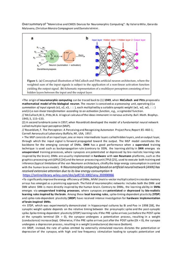 Over Summary Of Memristive And Cmos Devices For Neuromorphic Computing Docx