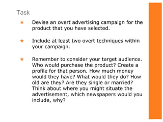 Overt and covert techniques | PPT