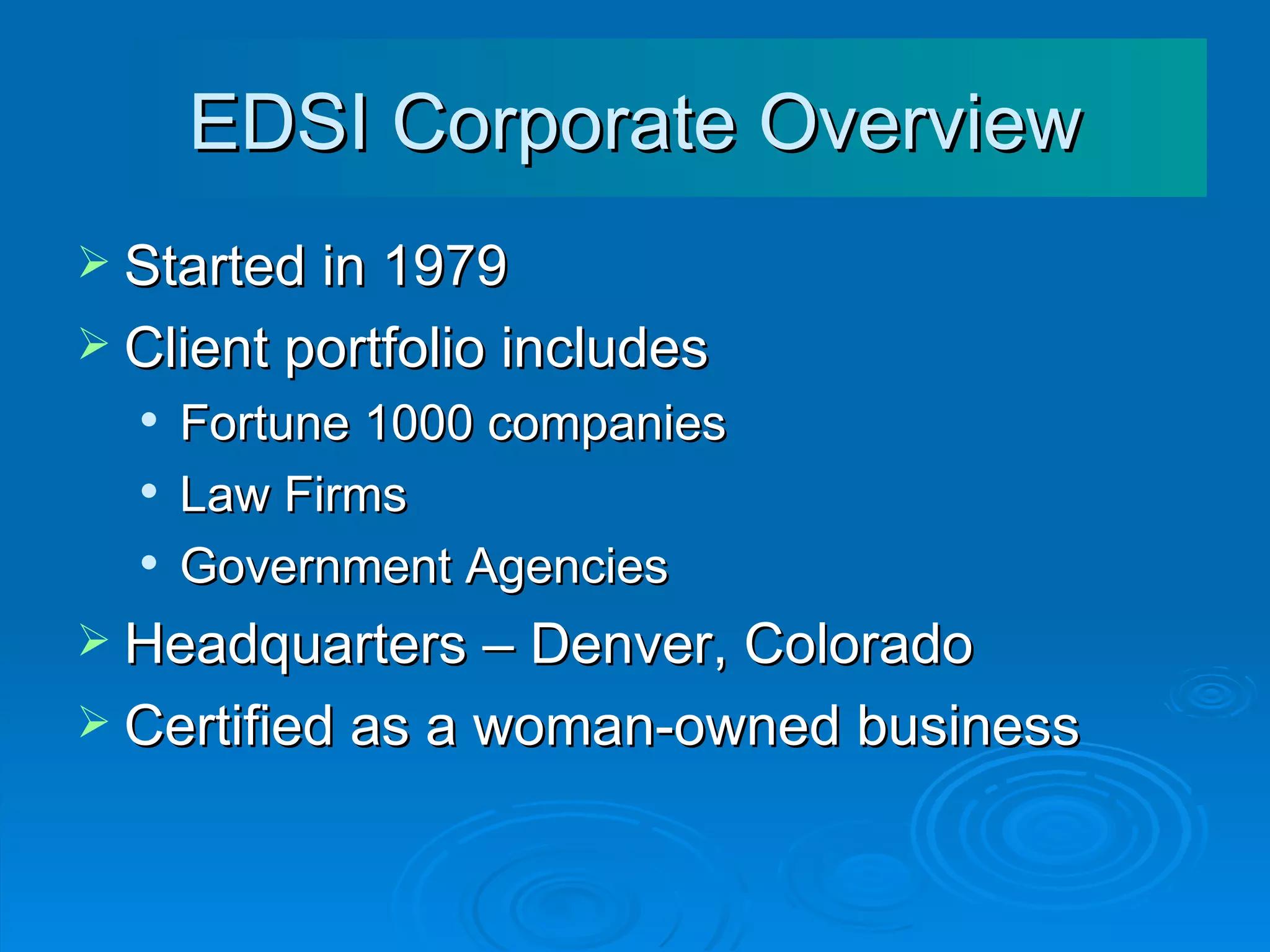 EDSI Overview | PPT | Business | Business and Finance