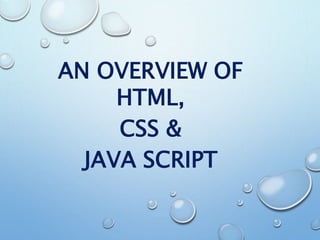 An Overview of HTML, CSS & Java Script
