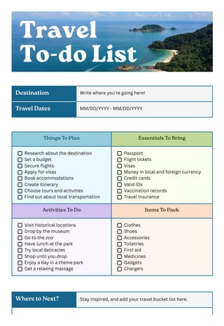 To-Do list before going on a trip. | PDF
