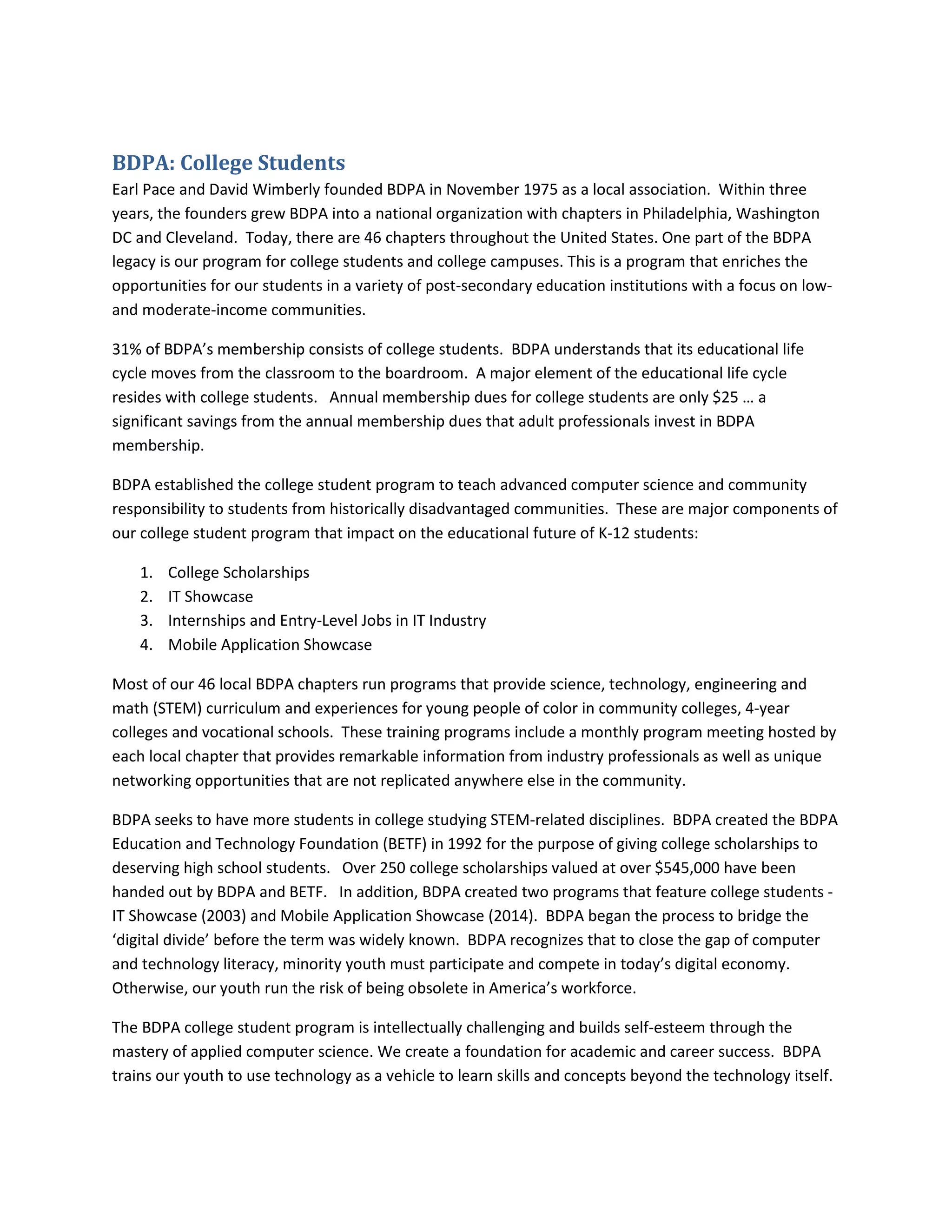 BDPA and College Students | PDF