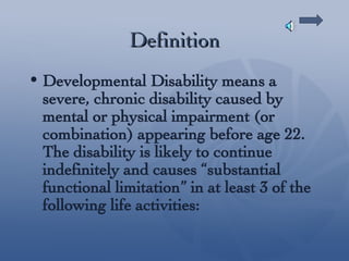 Overview Of Developmentally Disabled | PPT