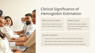 Overview of Hemoglobin Estimation in Clinical Diagnostics | PPTX