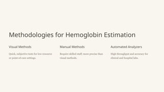 Overview of Hemoglobin Estimation in Clinical Diagnostics | PPTX