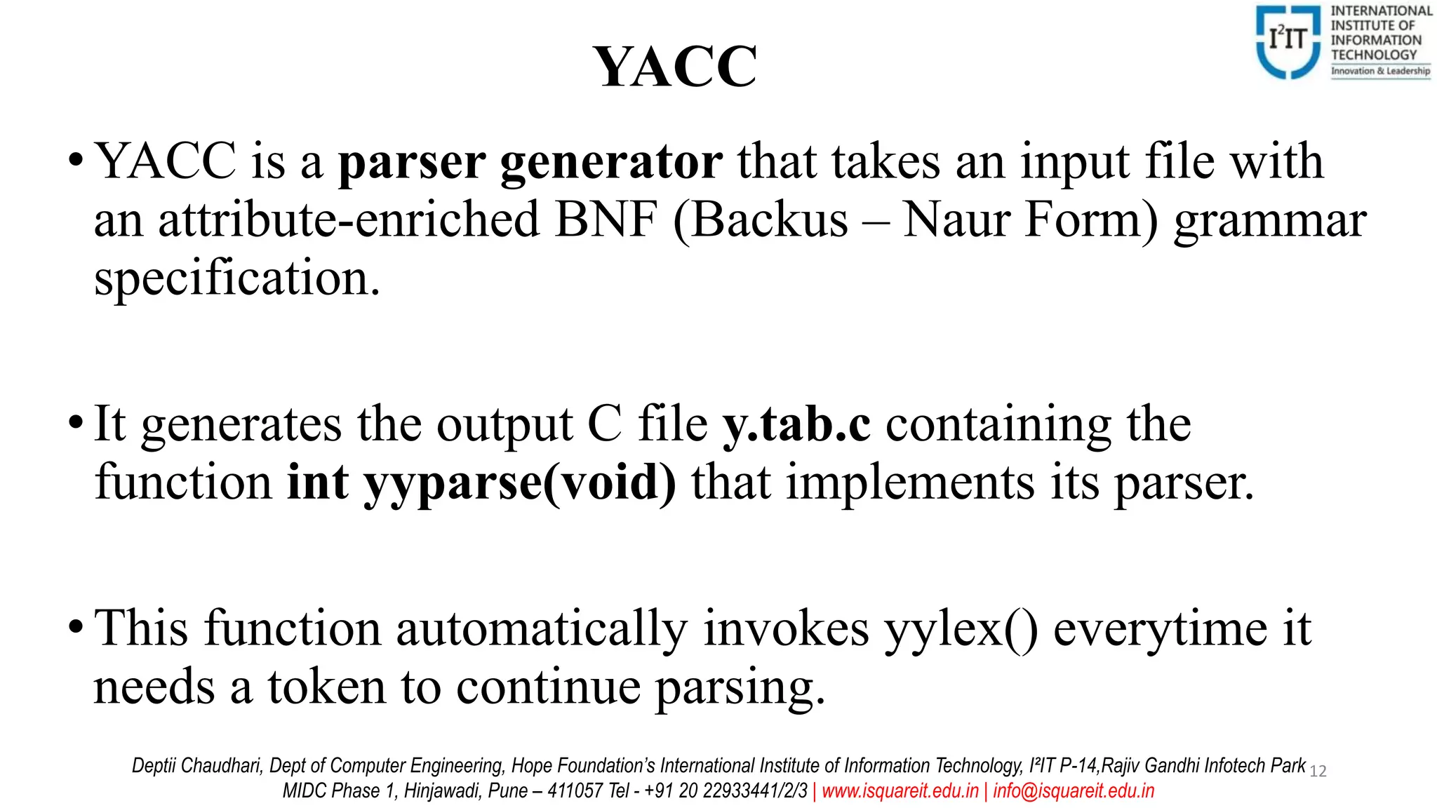 Systems Programming & Operating Systems - Overview of LEX-and-YACC | PPT