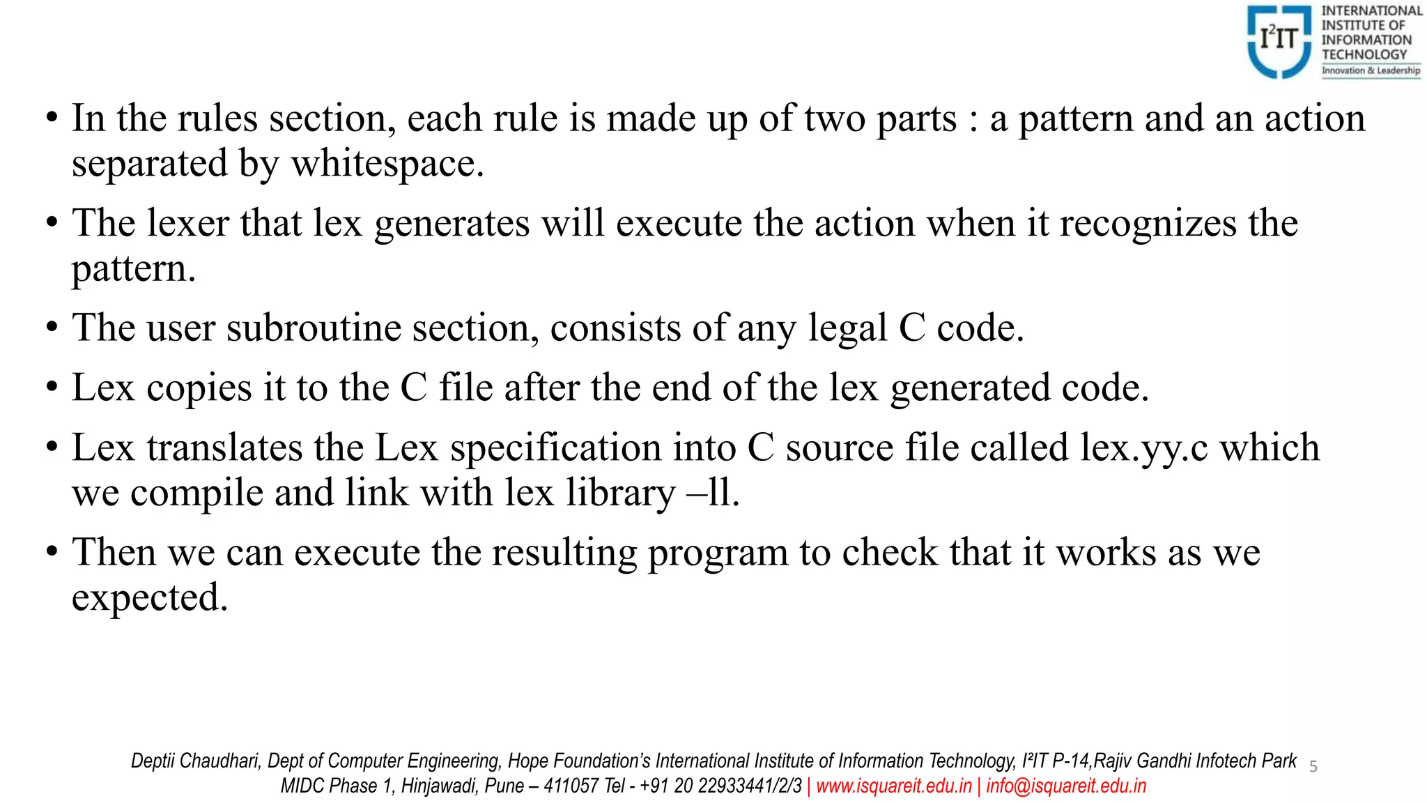 Systems Programming & Operating Systems - Overview of LEX-and-YACC | PPT