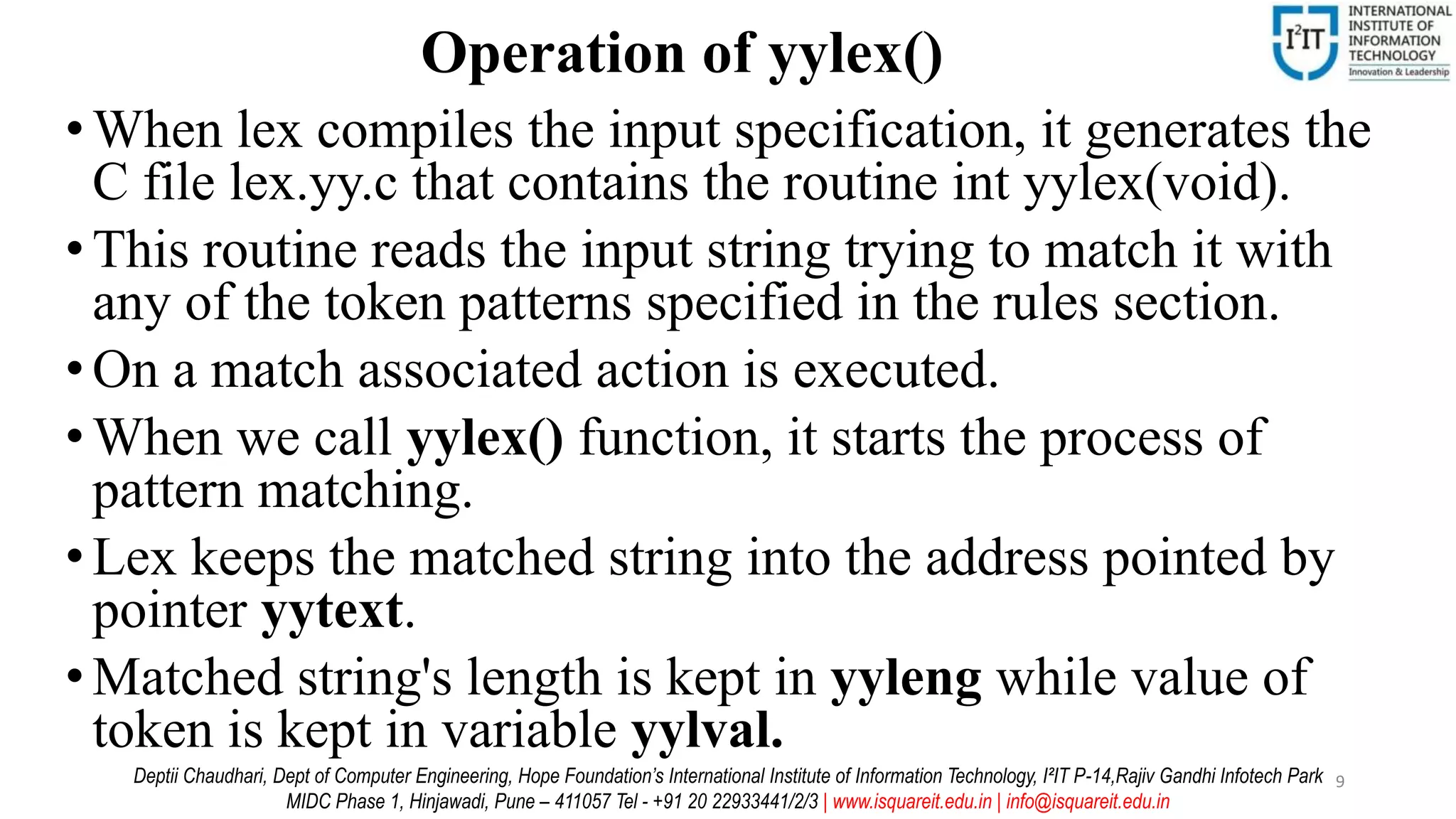 Systems Programming & Operating Systems - Overview of LEX-and-YACC | PPT