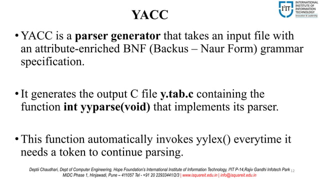 Systems Programming & Operating Systems - Overview of LEX-and-YACC | PPT