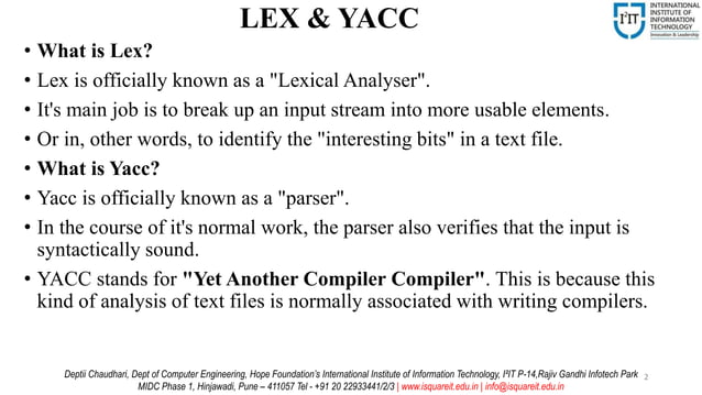 Systems Programming & Operating Systems - Overview of LEX-and-YACC | PPT