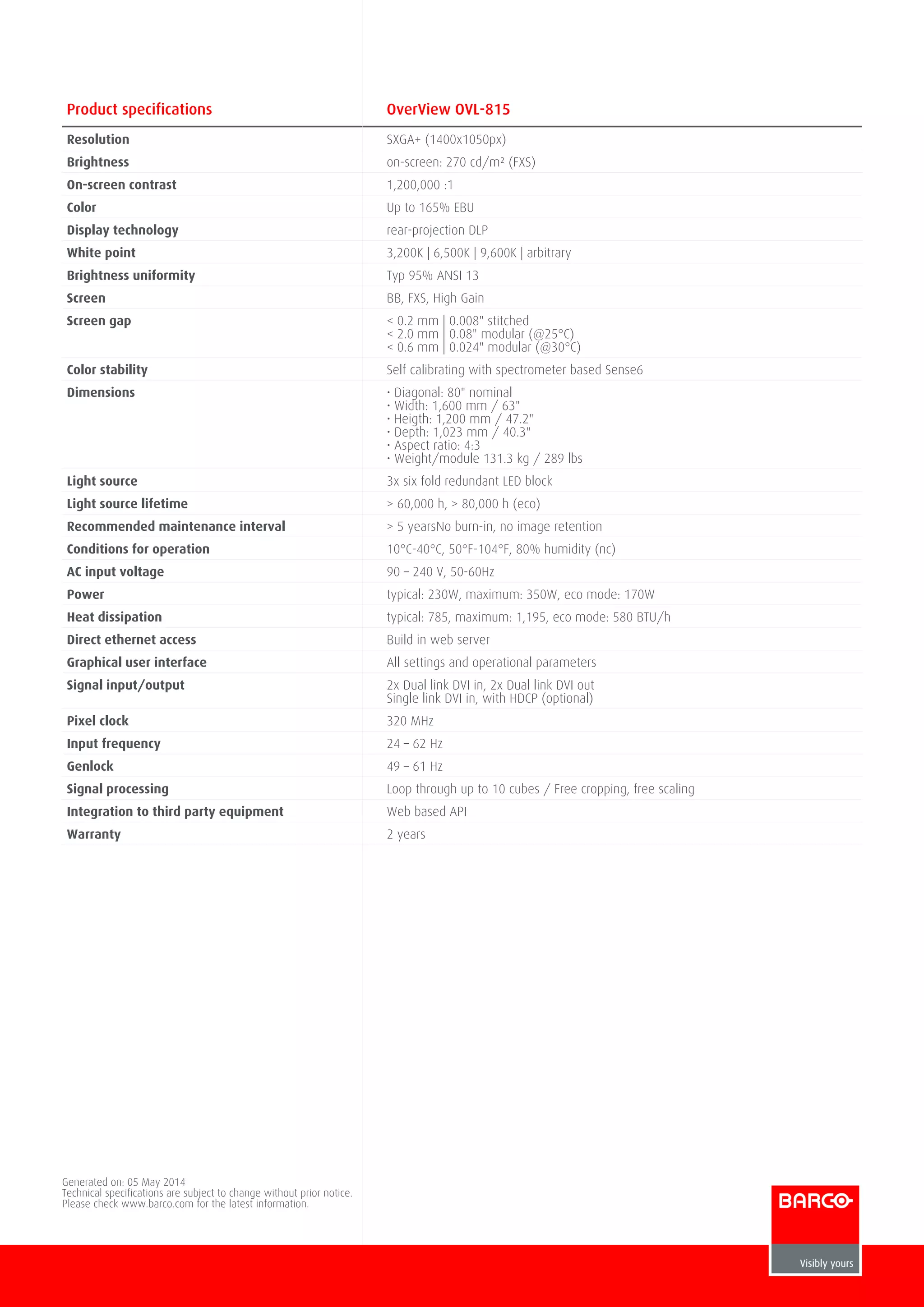 Barco 80" LVS Catalog | PDF