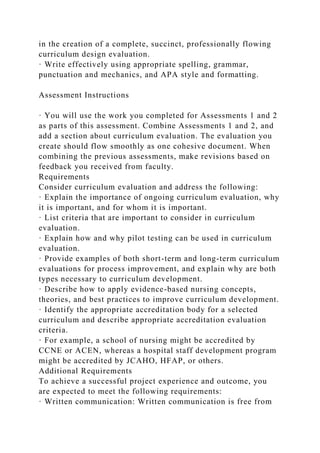 Overview· Create a 15 page curriculum evaluation that incorporat.docx