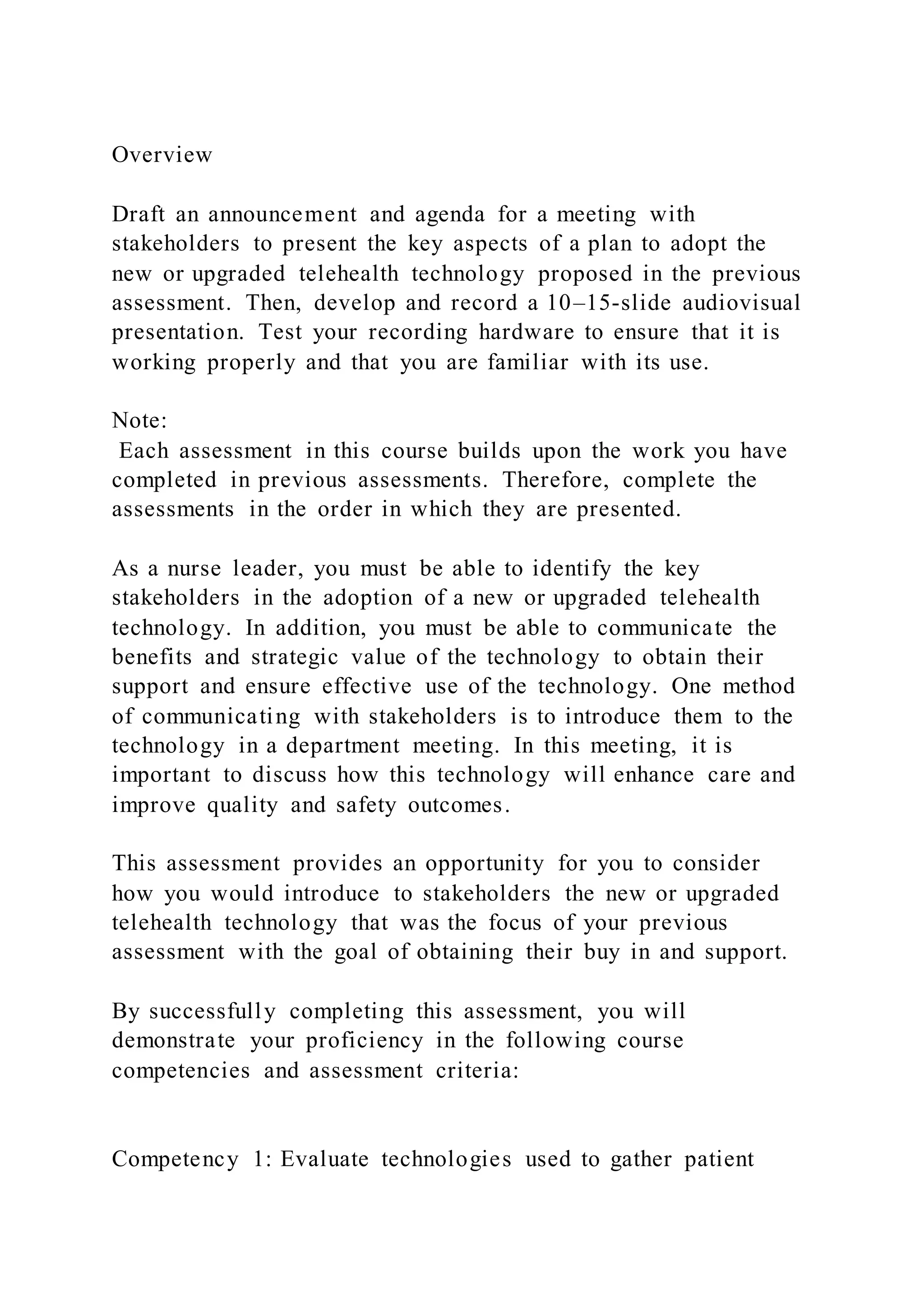 OverviewDraft an announcement and agenda for a meeting with stak | DOCX