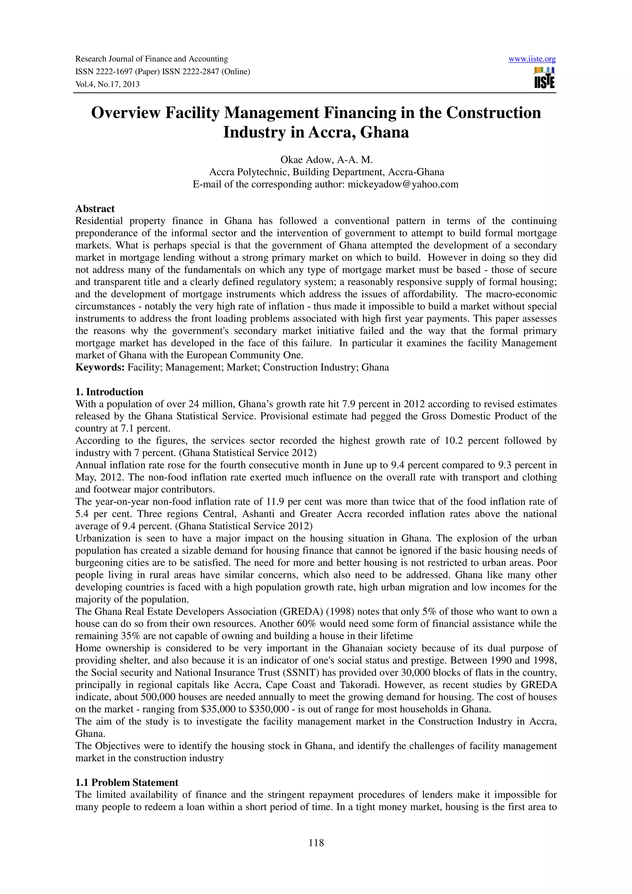 Overview facility management financing in the construction industry in ...