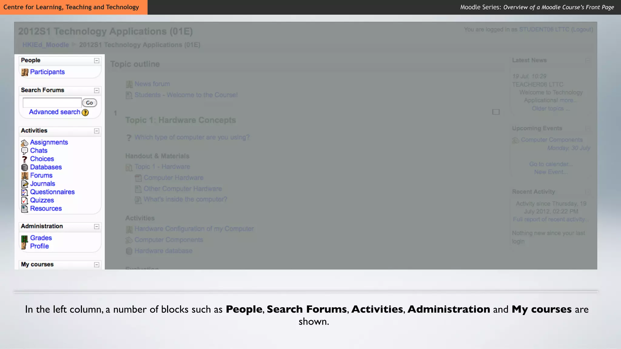 Overview moodle course’s front page | PPT