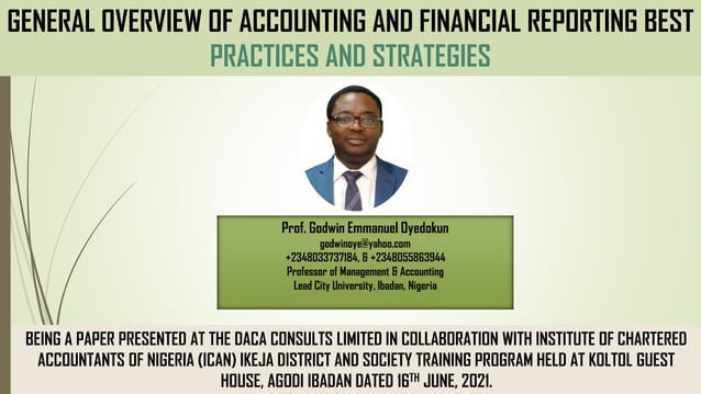 GENERAL OVERVIEW OF ACCOUNTING AND FINANCIAL REPORTING BEST PRACTICES ...