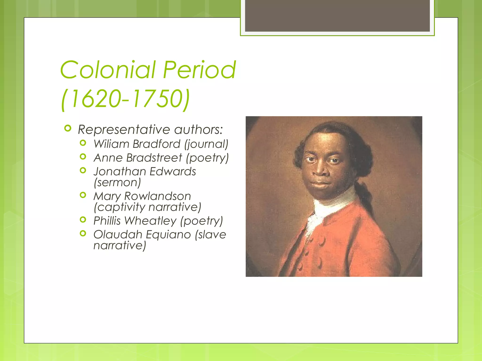 Overview of Early American Literature (English 244) | PPT