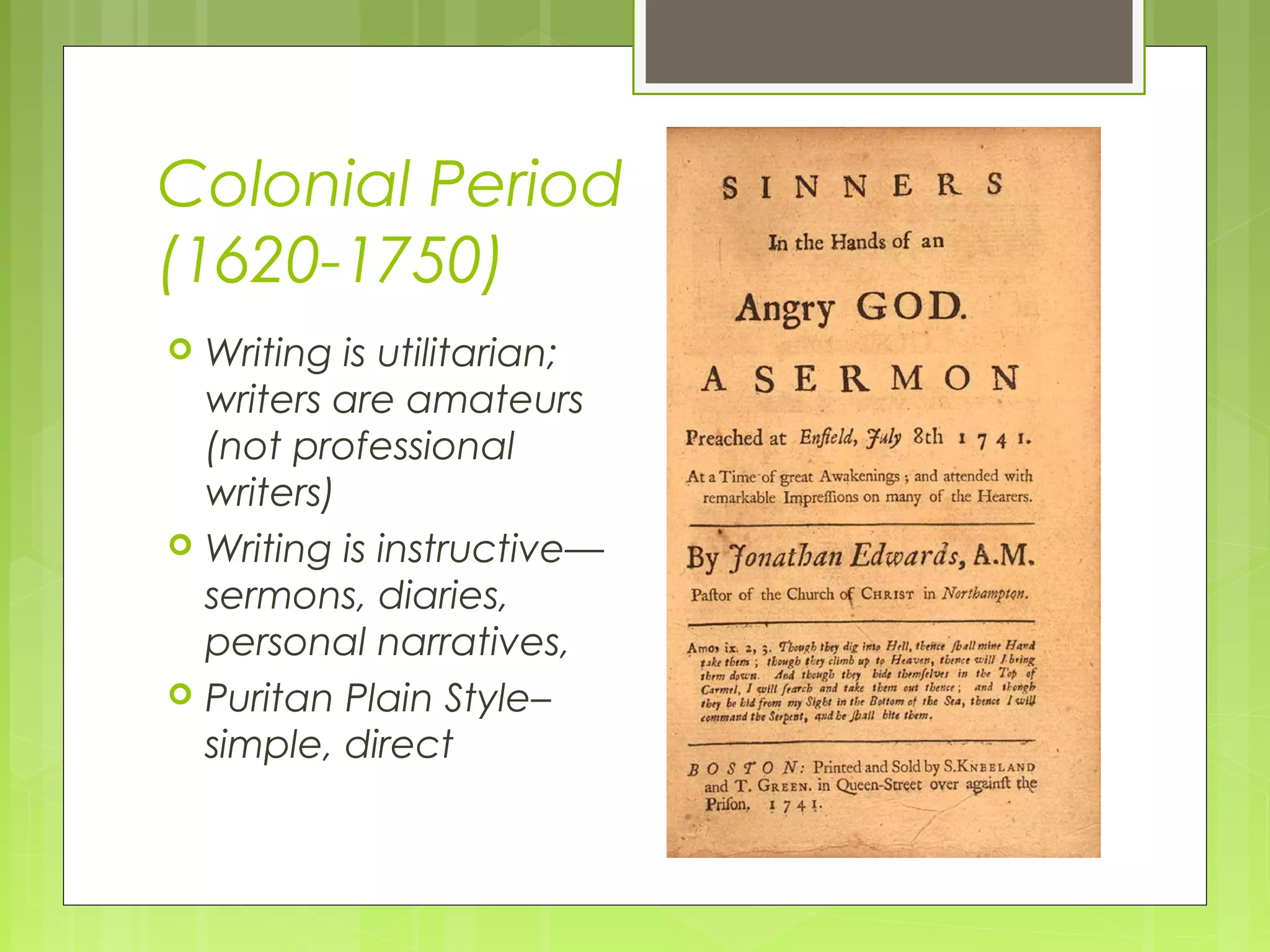 Overview of Early American Literature (English 244) | PPT