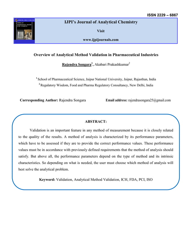 Overview of analytical method validation | PDF