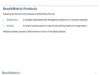 Overview Of Benchmatrix Products And Services | PDF