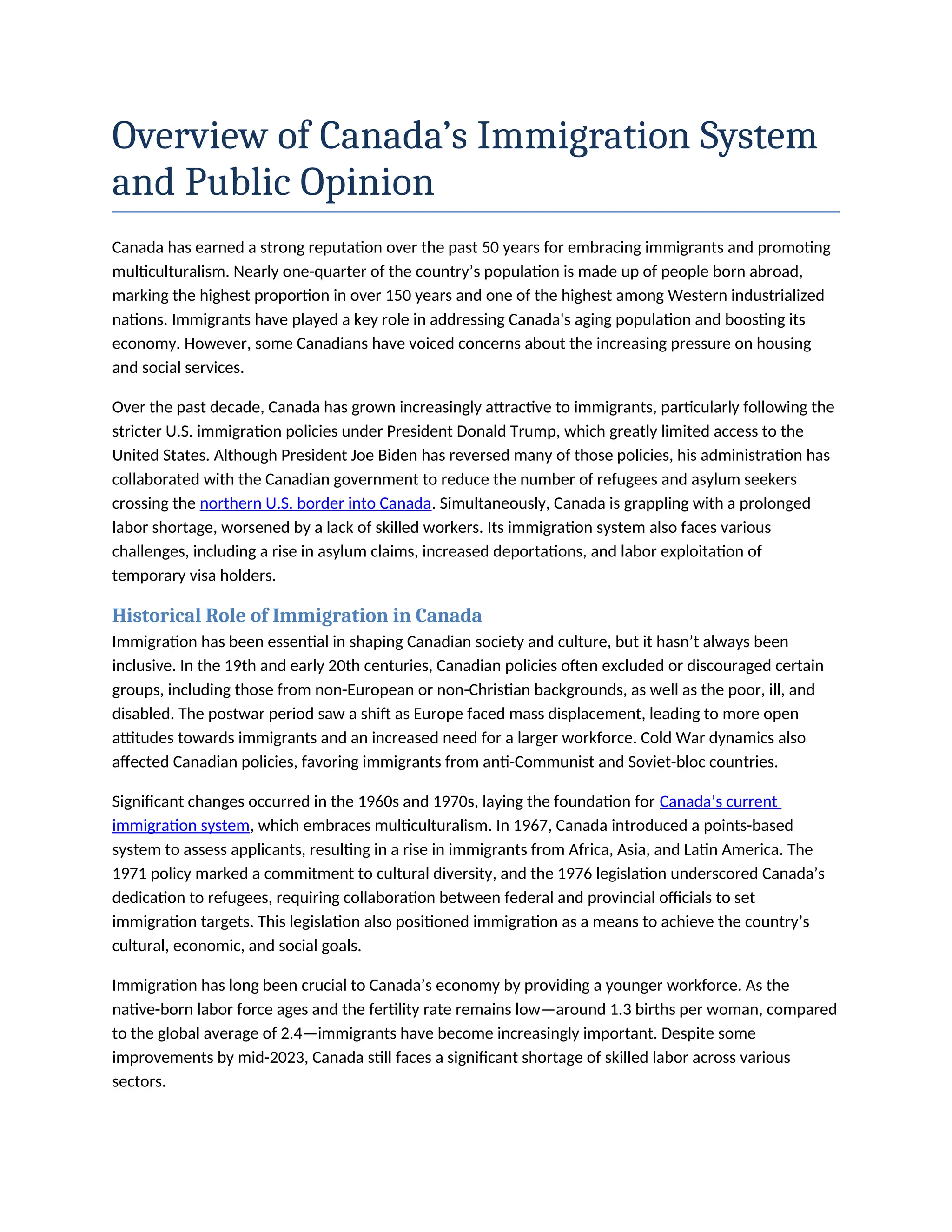 Overview of Canada’s Immigration System and Public Opinion.docx
