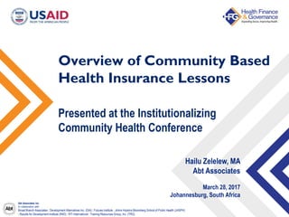Overview of Community Based Health Insurance Lessons | PDF