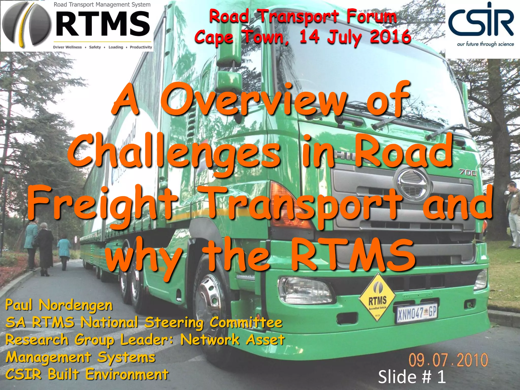 Transport: Overview of challenges in road freight and why RTMS | PDF