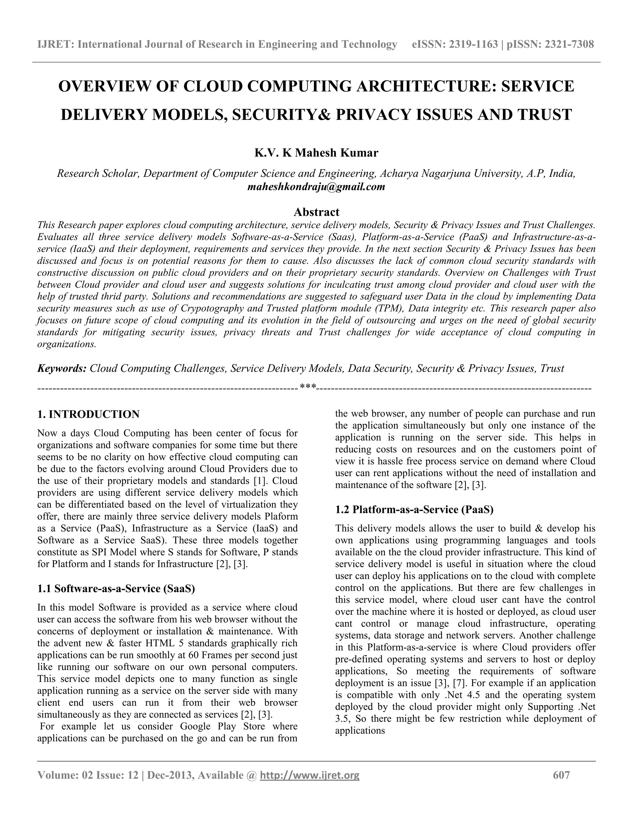 Overview of cloud computing architecture | PDF
