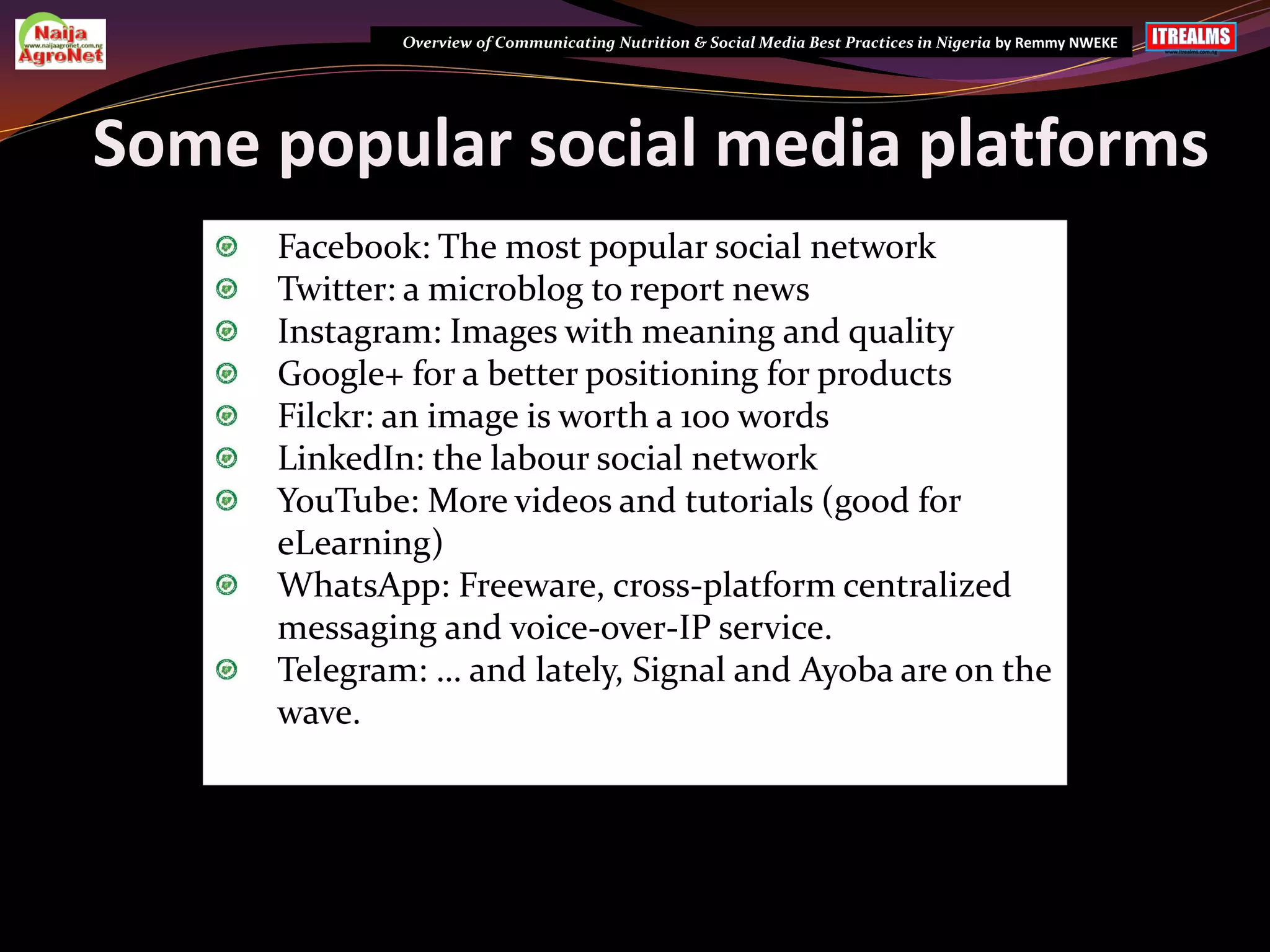 Overview of Communicating Nutrition & Social Media Best Practices in ...