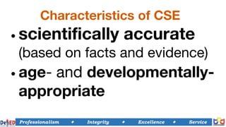 Overview of Comprehensive Sexuality Education (CSE) (Rationale, Legal ...