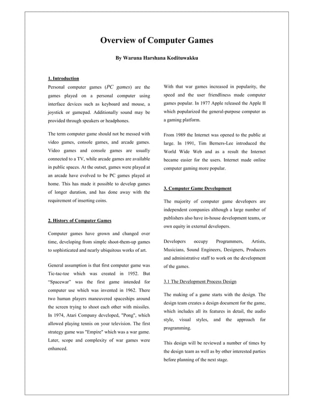 Overview of Computer Games | PDF