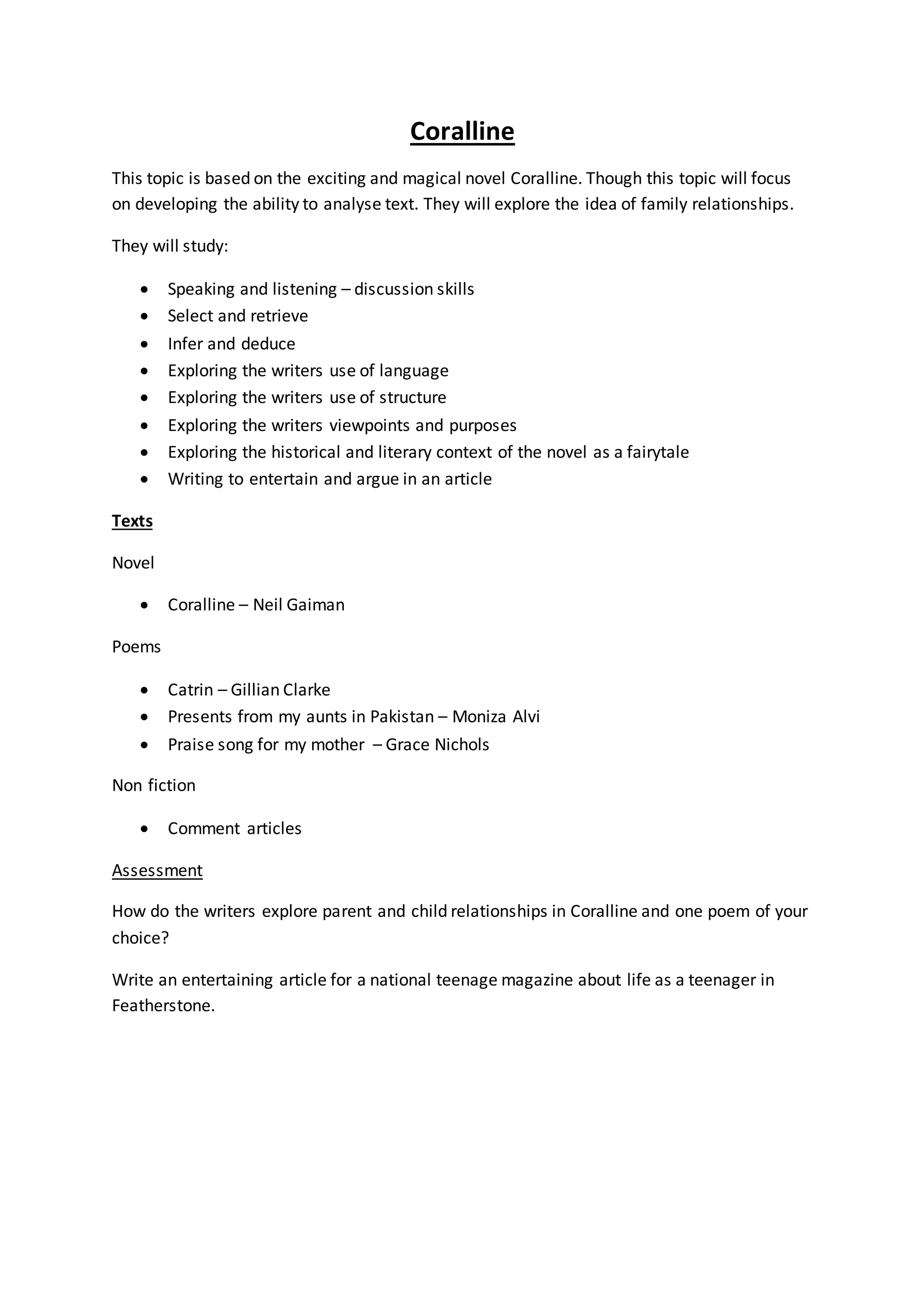 Overview of coraline topic | DOCX