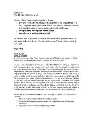 Summer Task - ENGLISH - Overview of course, reading list, holiday work ...