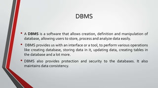 Overview of DBMS/Introduction to DBMSpptx | PPT